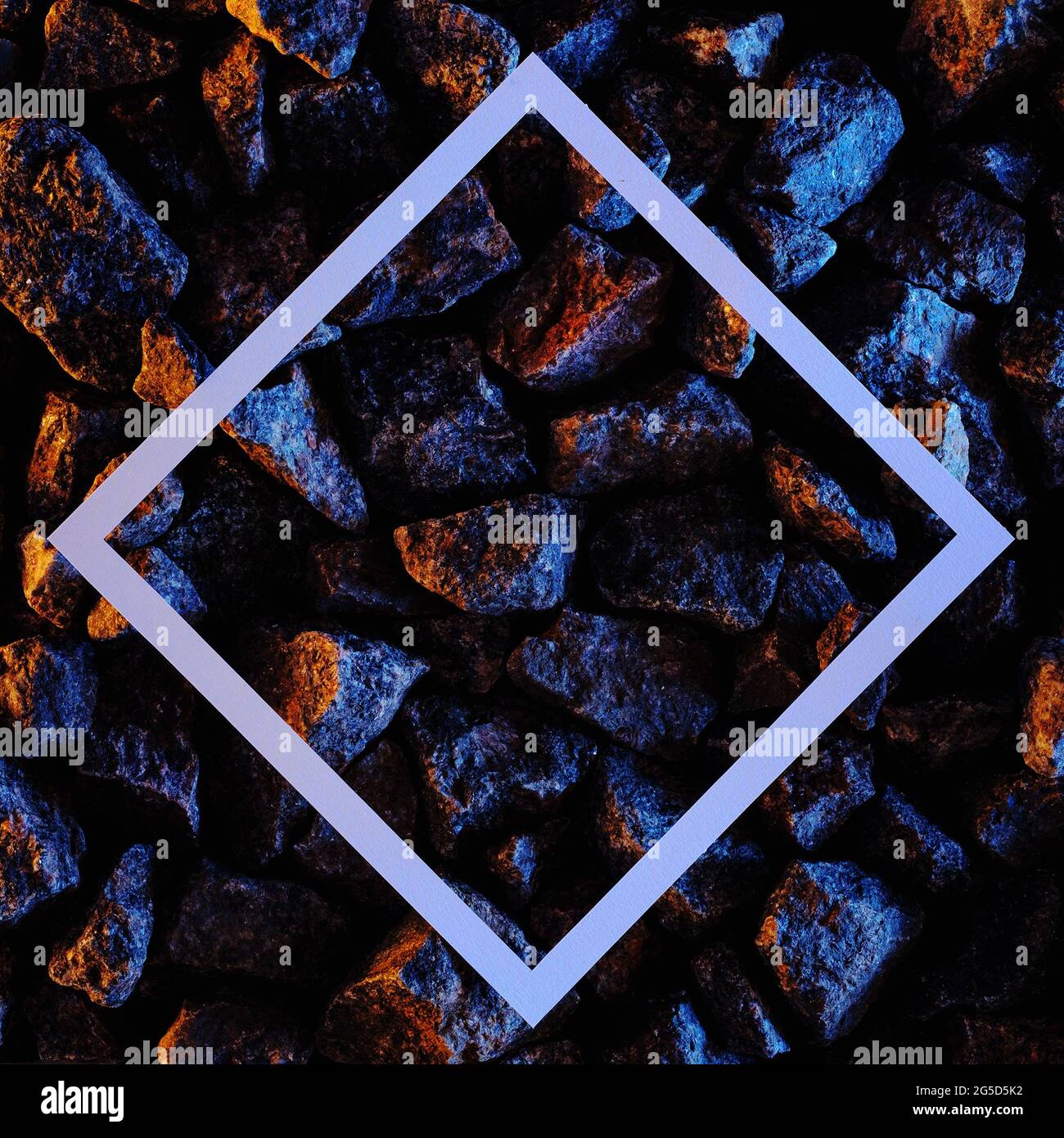 Trending cosmos minimal neon background with stones and white frame ...