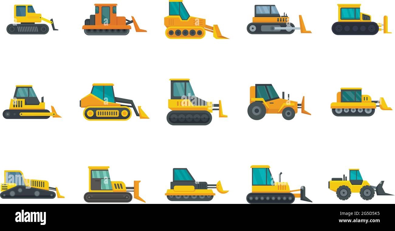 Bulldozer icons set flat vector isolated Stock Vector Image & Art - Alamy