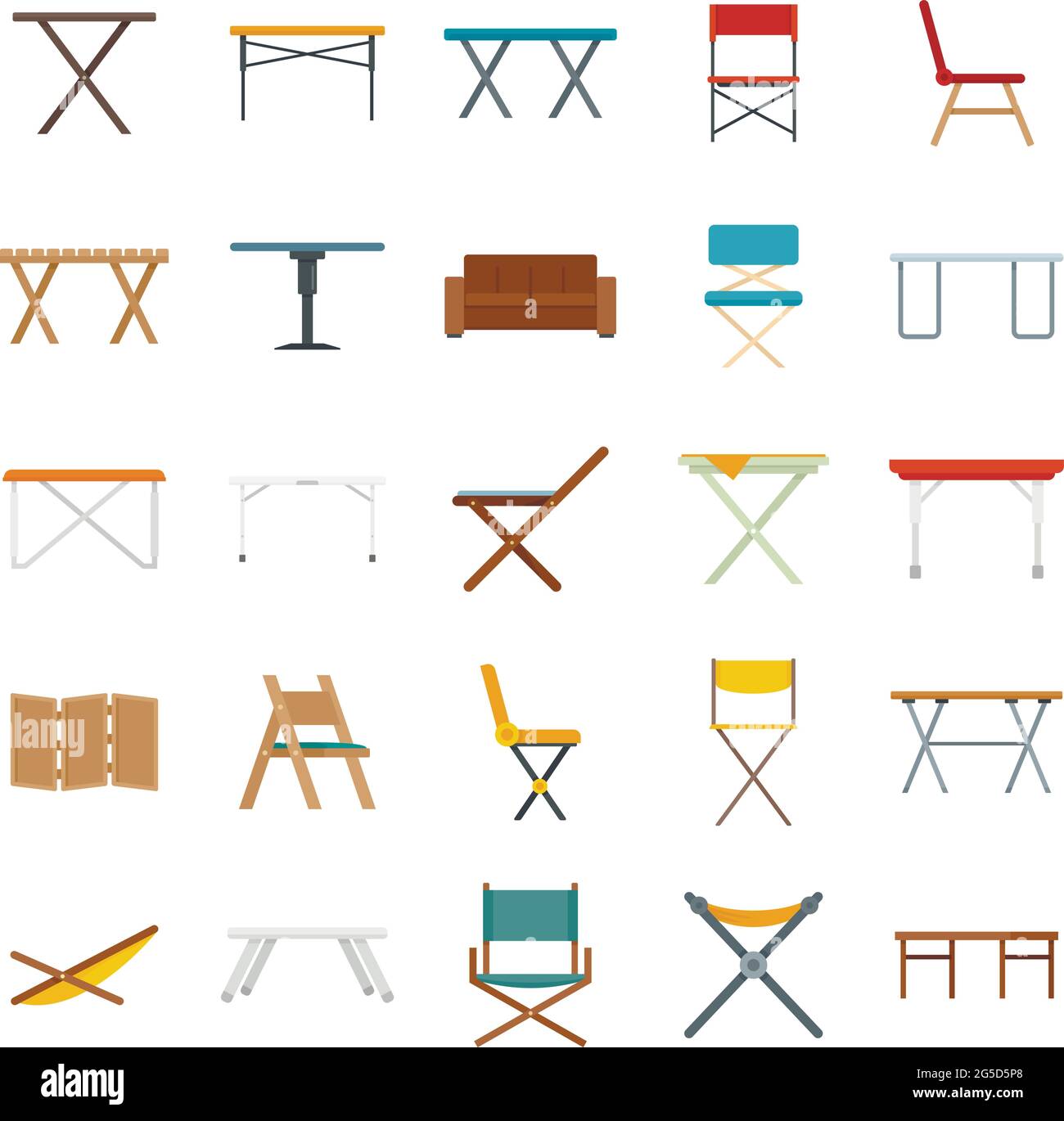 Folding furniture icons set flat vector isolated Stock Vector Image ...