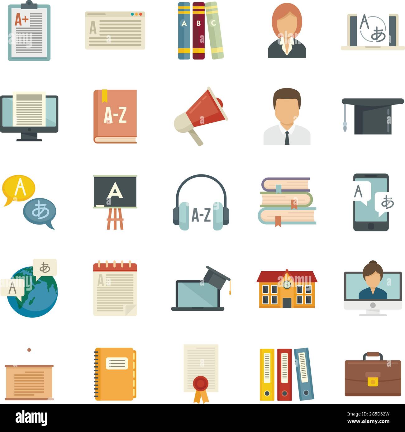 Foreign language teacher icons set flat vector isolated Stock Vector ...