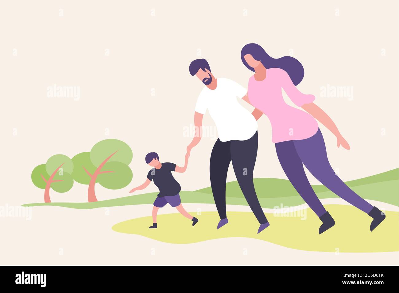 Illustration of a little boy and his parents walking in the outdoor ...