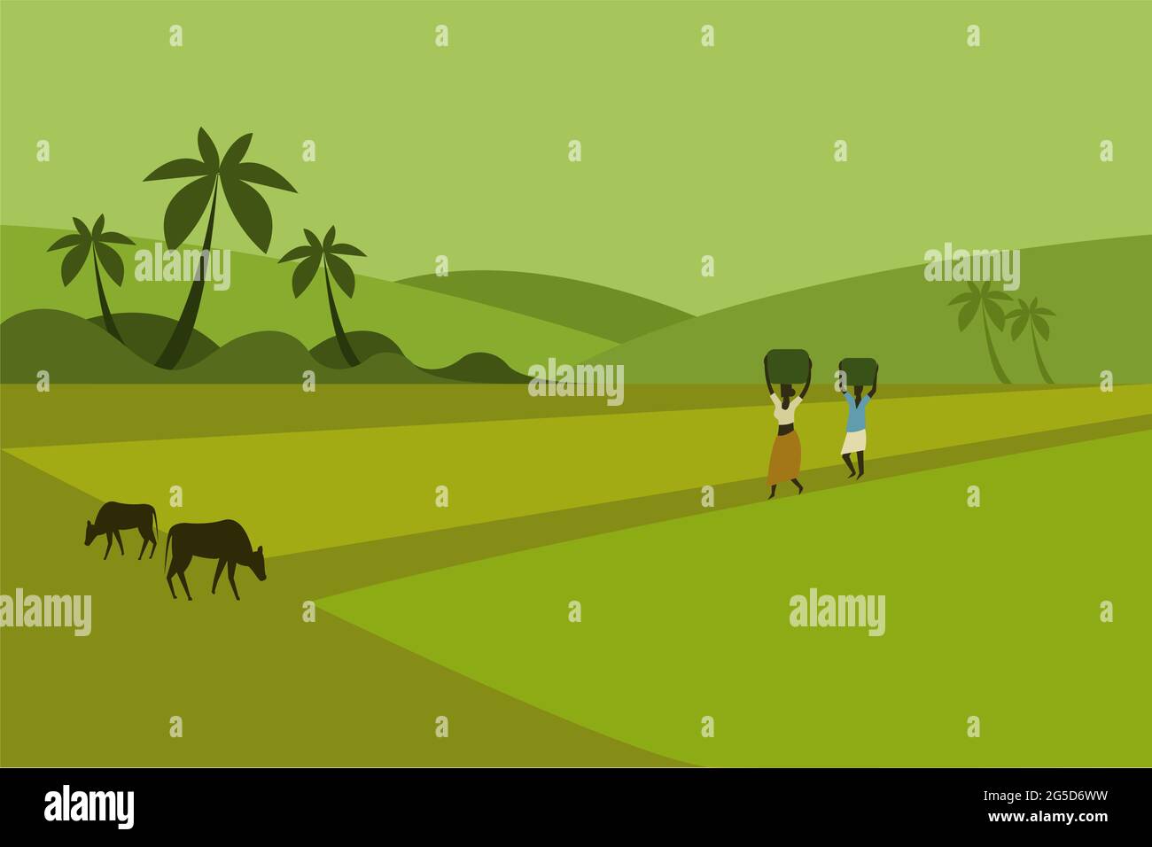 South indian paddy fields Stock Vector Images - Alamy