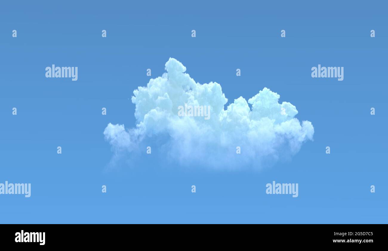single cumulus cloud on blue sky isolated. cg nature 3D illustration ...