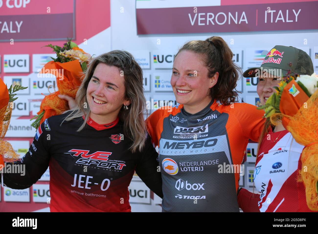 Judy BAAUW (center) finishes ahead of Merel SMULERS (left) of ...