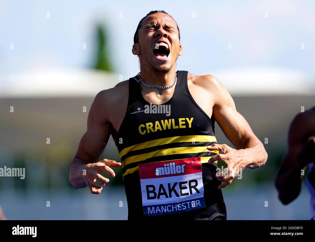 Niclas Baker reacts after winning the Men's 400 metres final during day ...