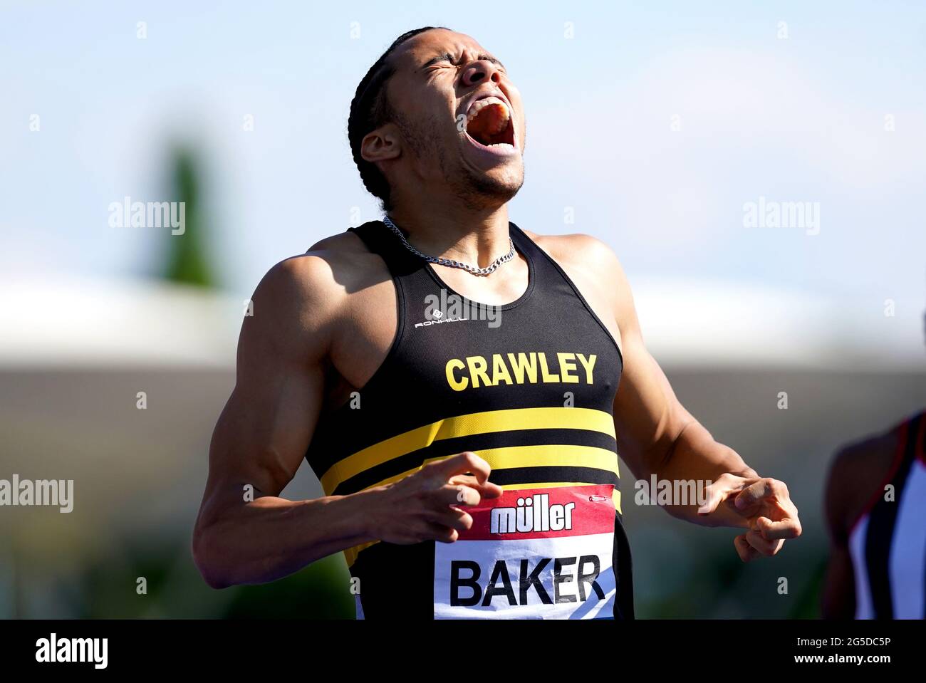 Niclas Baker reacts after winning the Men's 400 metres final during day ...