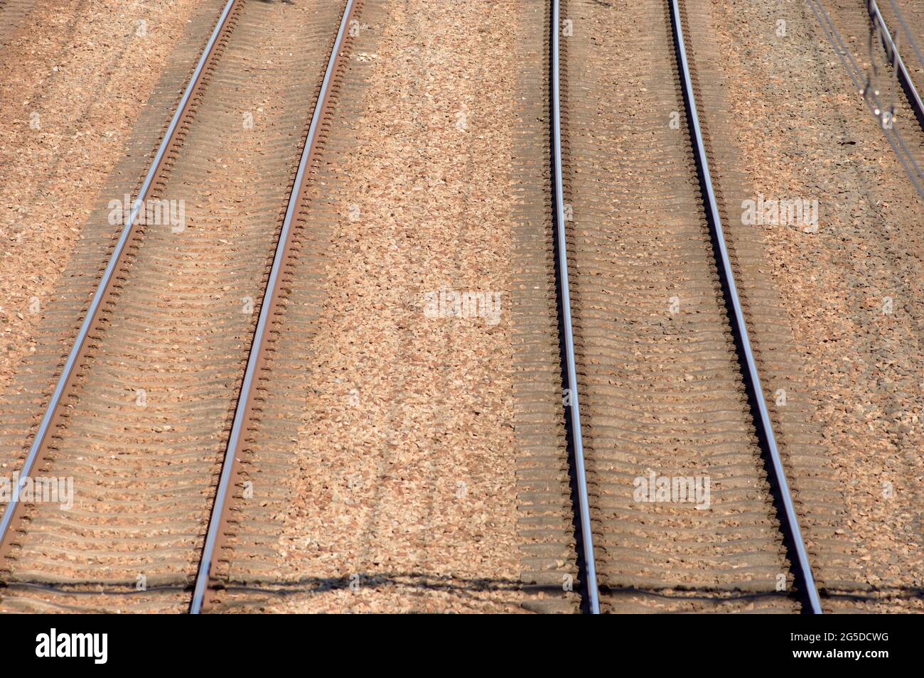 Closeup of a double railway for trains Stock Photo - Alamy