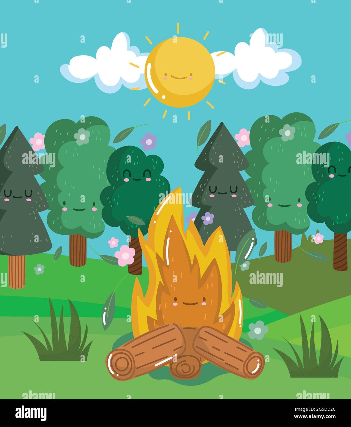 cute campfire and trees nature Stock Vector Image & Art - Alamy