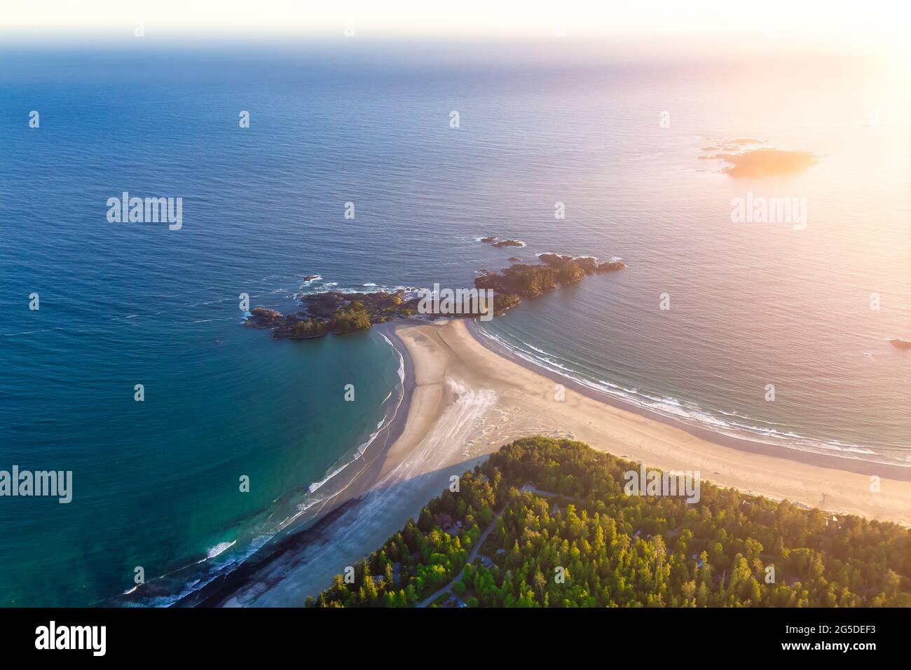 Aerial seascape view from an airplane on the Pacific Ocean West Coast ...