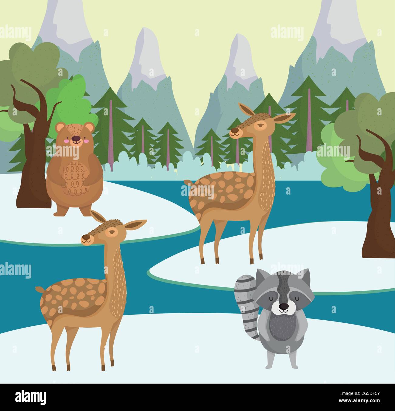 cute animals and winter scenery Stock Vector Image & Art - Alamy
