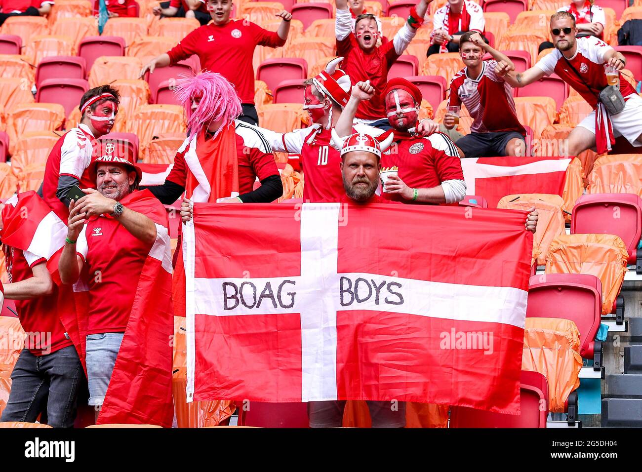 Denmark fans cheer their team during the UEFA Euro 2020 round of 16 ...