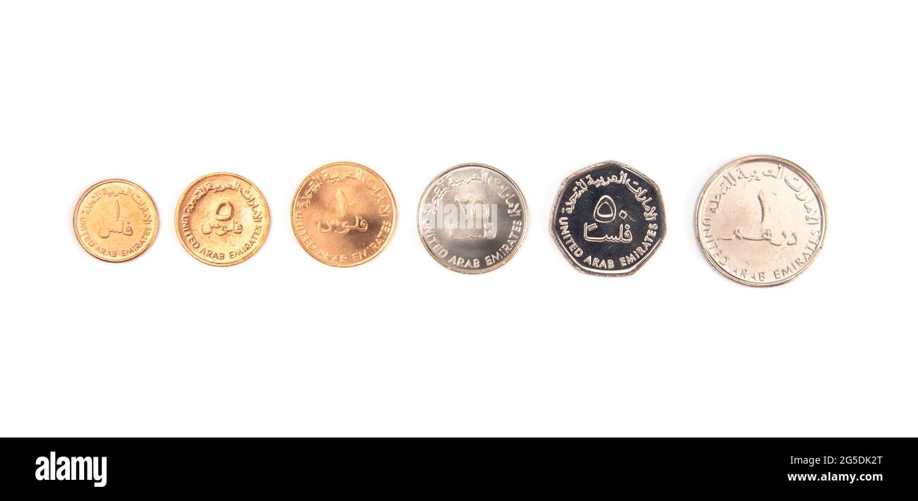 United Arab Emirates Coins on a White Background Stock Photo - Alamy