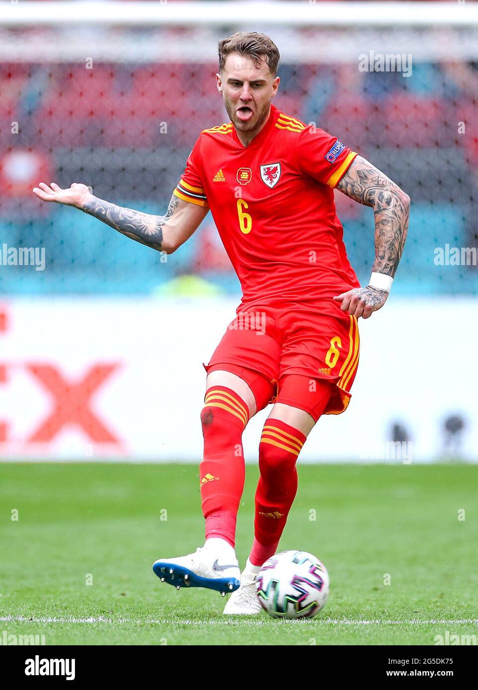Wales' Joe Rodon in action during the UEFA Euro 2020 round of 16 match ...