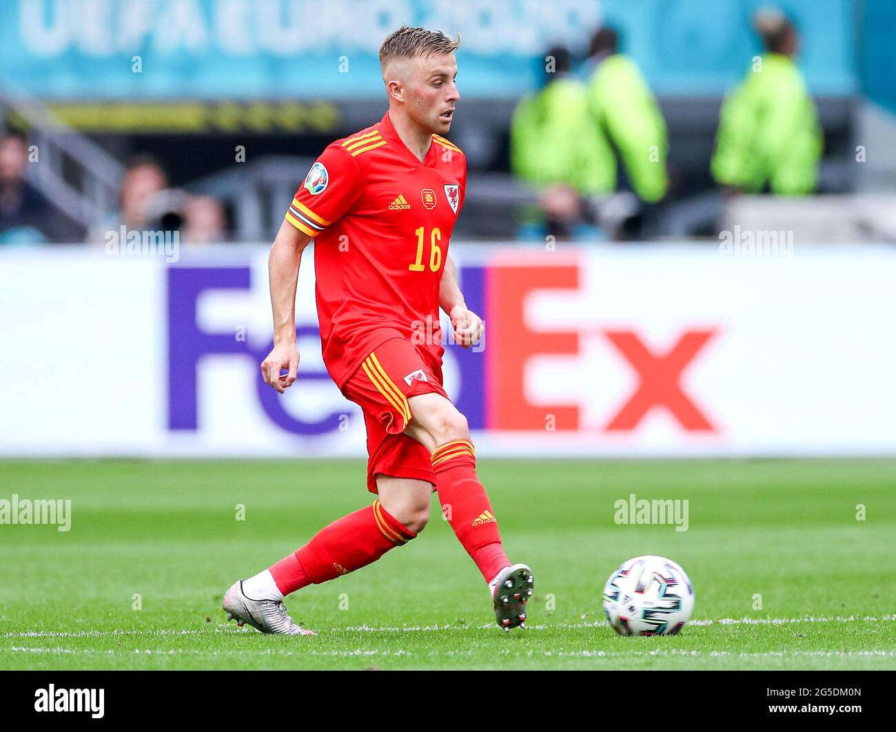 Wales' Joe Morrell in action during the UEFA Euro 2020 round of 16 ...