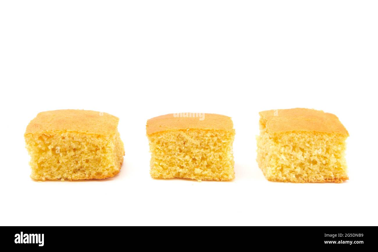 Square Cornbread Slices on a White Background Stock Photo - Alamy