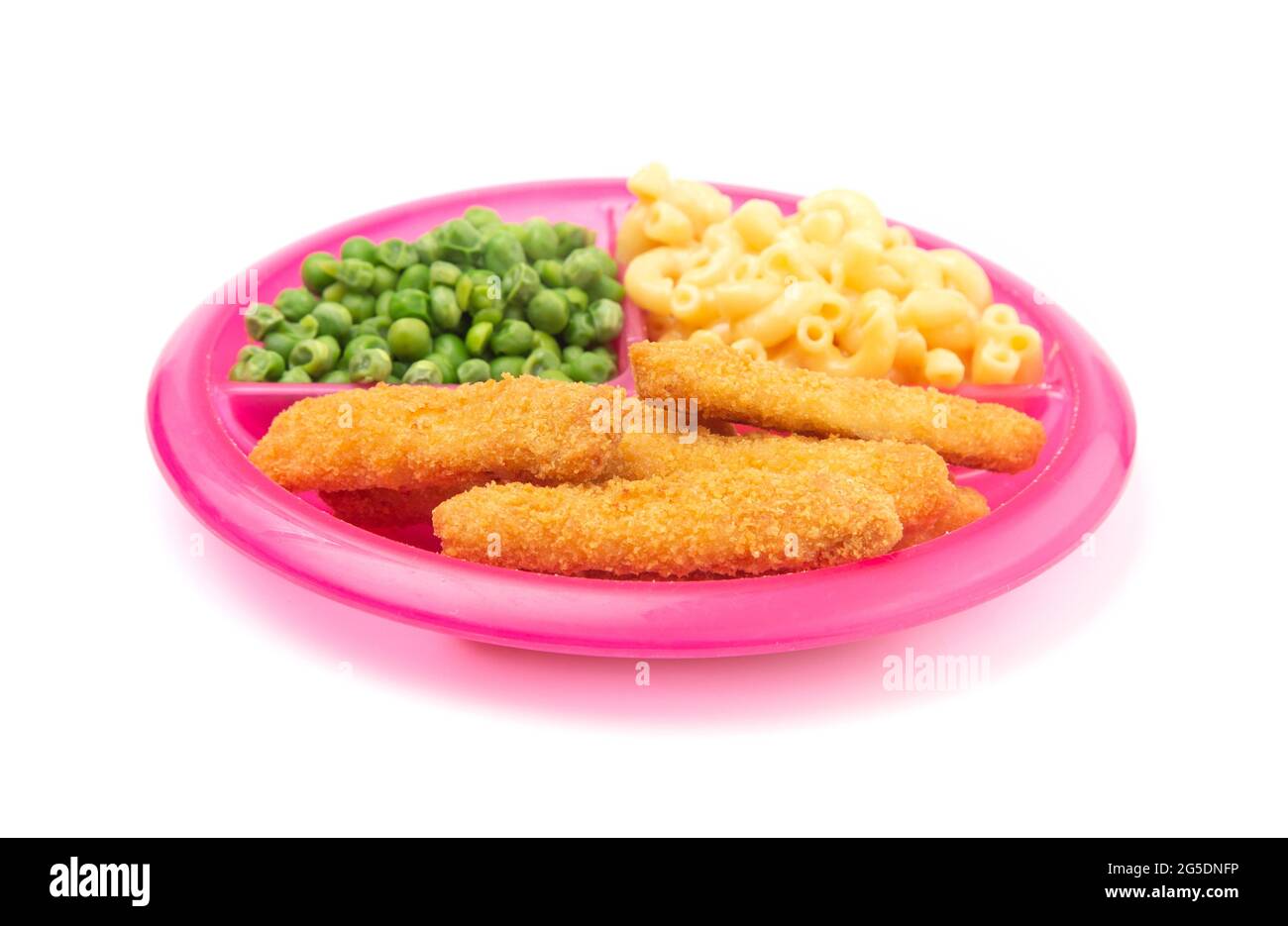 Plate for a Child with Macoroni and Cheese Peas and Fish Stock Photo ...