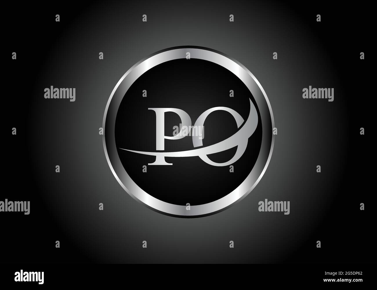 silver letter PO metal combination alphabet logo icon design with grey ...