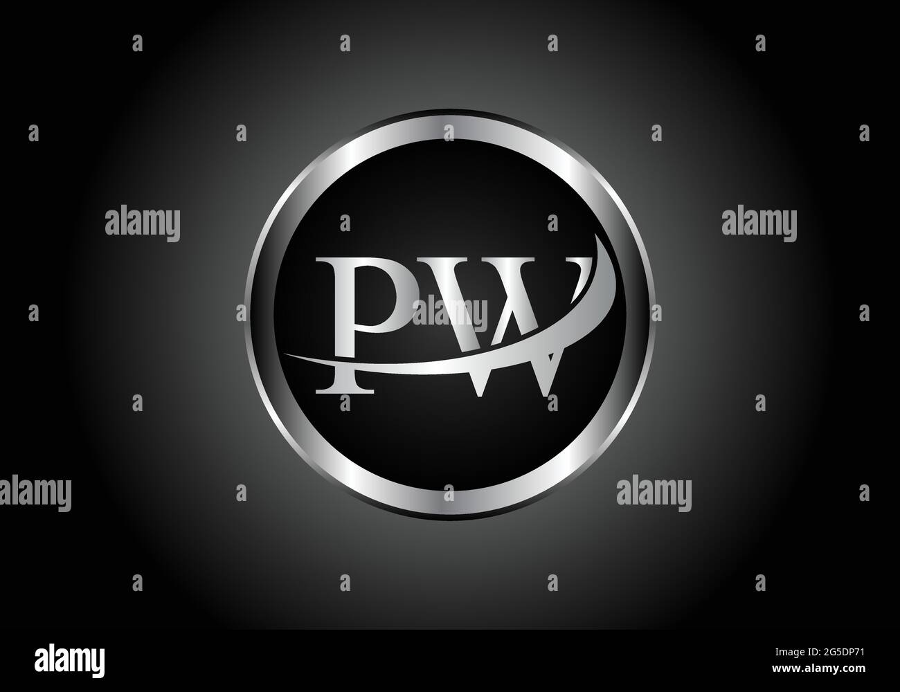 silver letter PW metal combination alphabet logo icon design with grey ...