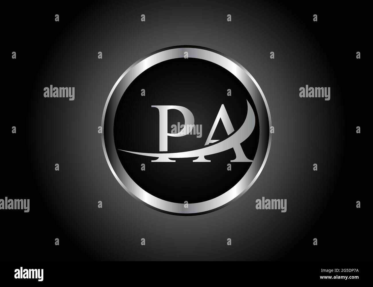 silver letter PA metal combination alphabet logo icon design with grey ...