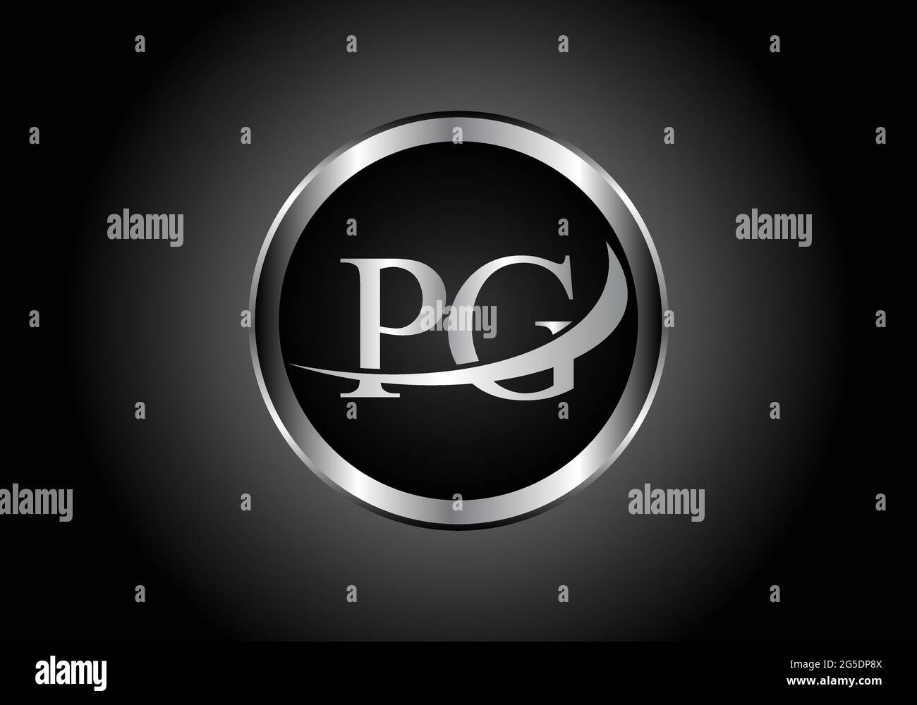 silver letter PG metal combination alphabet logo icon design with grey ...