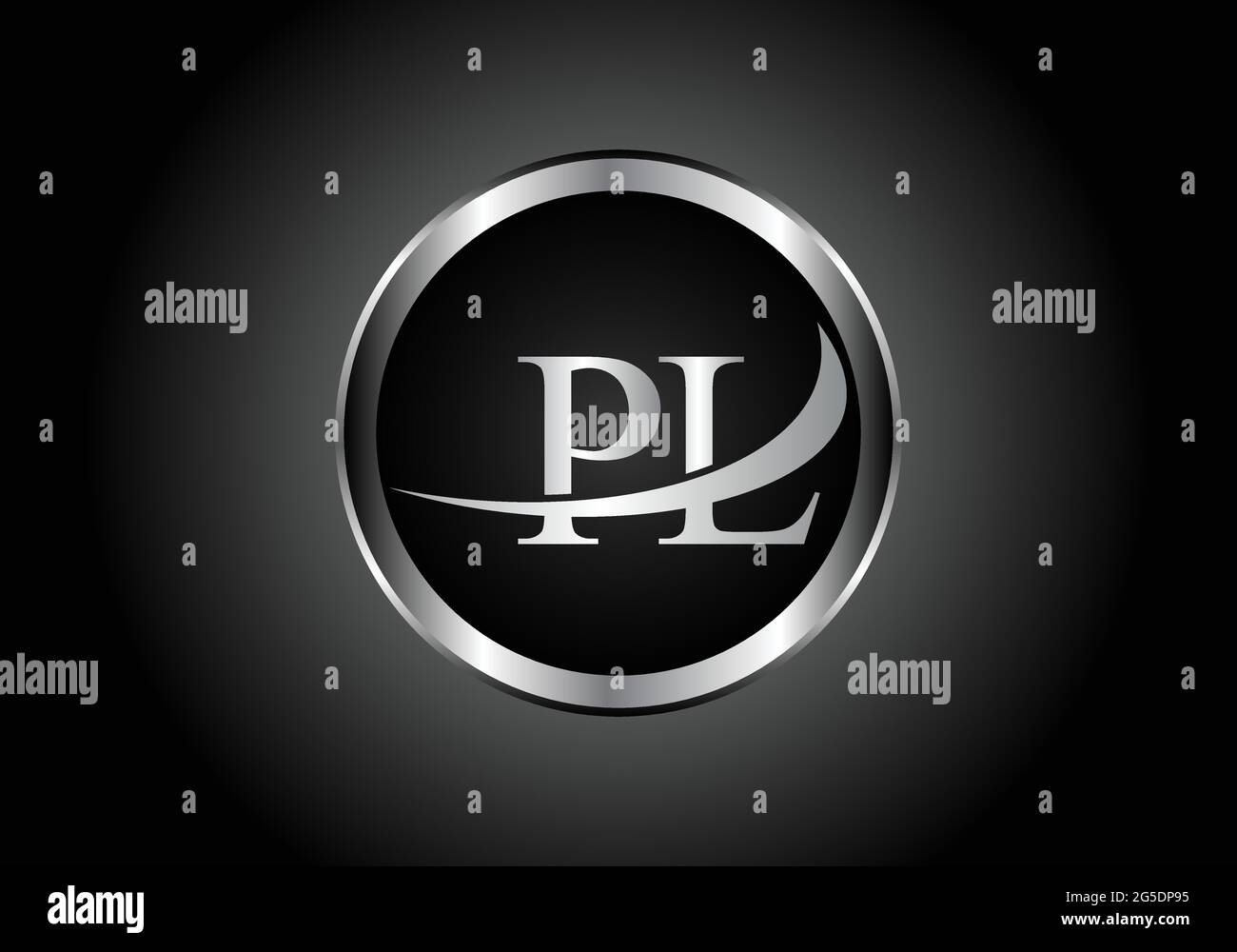 silver letter PL metal combination alphabet logo icon design with grey ...