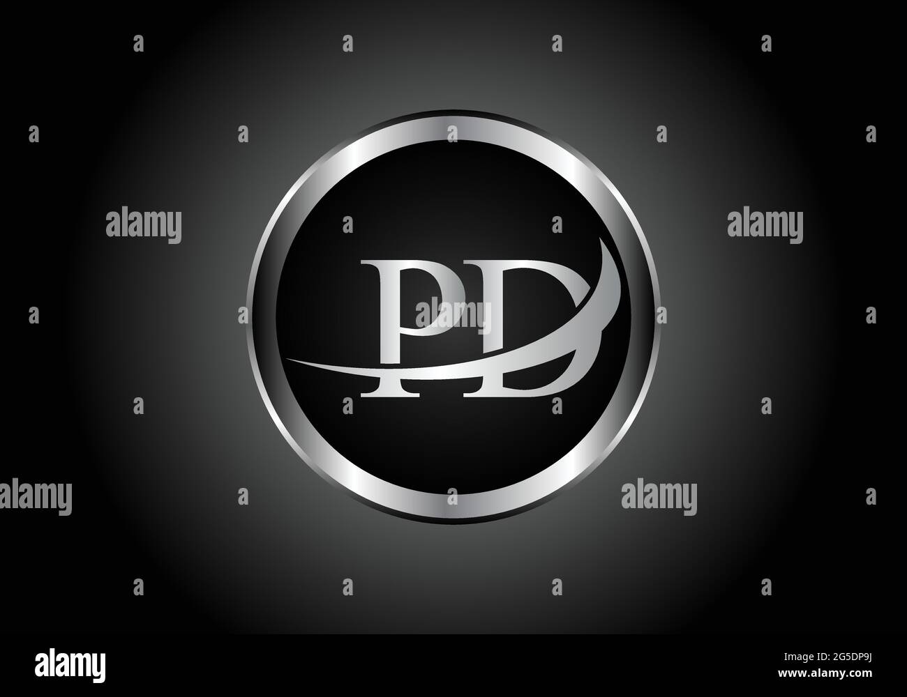 silver letter PD metal combination alphabet logo icon design with grey ...