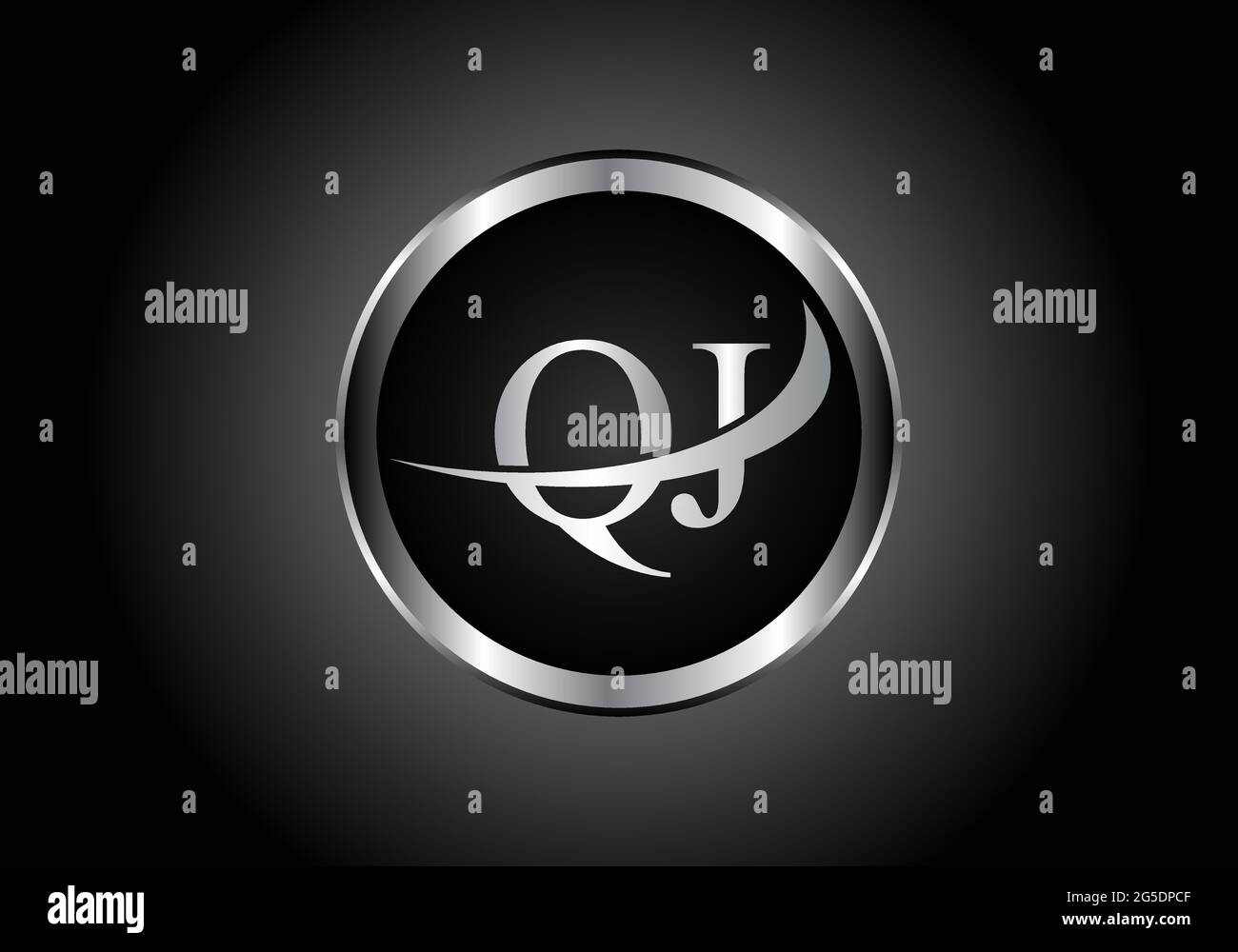 silver letter QJ metal combination alphabet logo icon design with grey ...