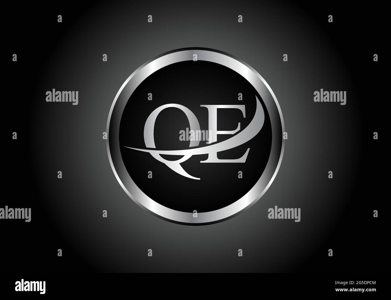 silver letter QE metal combination alphabet logo icon design with grey ...