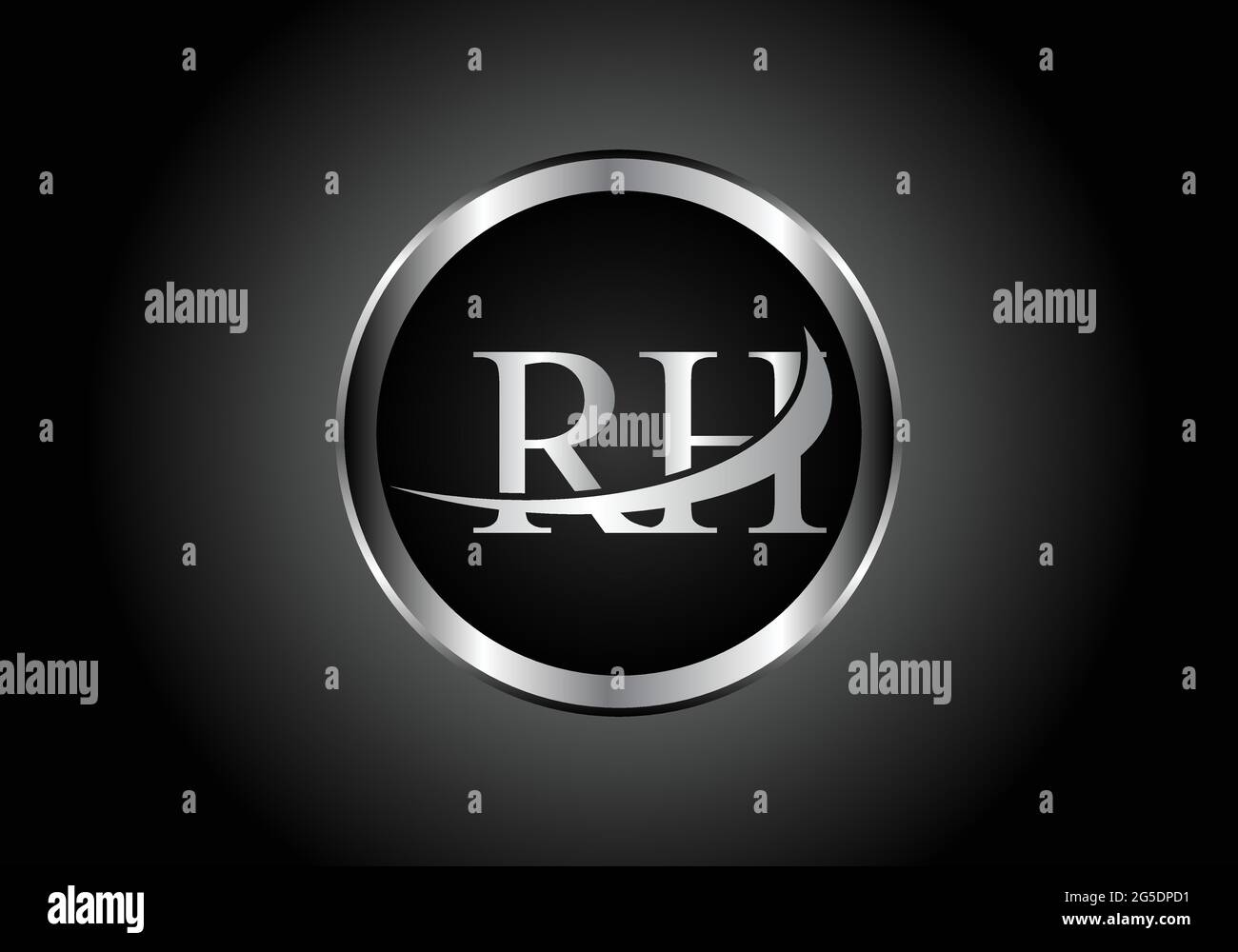 silver letter RH metal combination alphabet logo icon design with grey ...