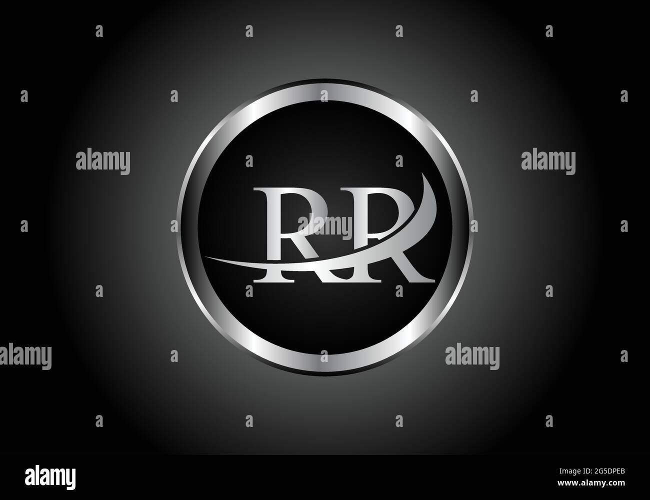silver letter RR metal combination alphabet logo icon design with grey ...