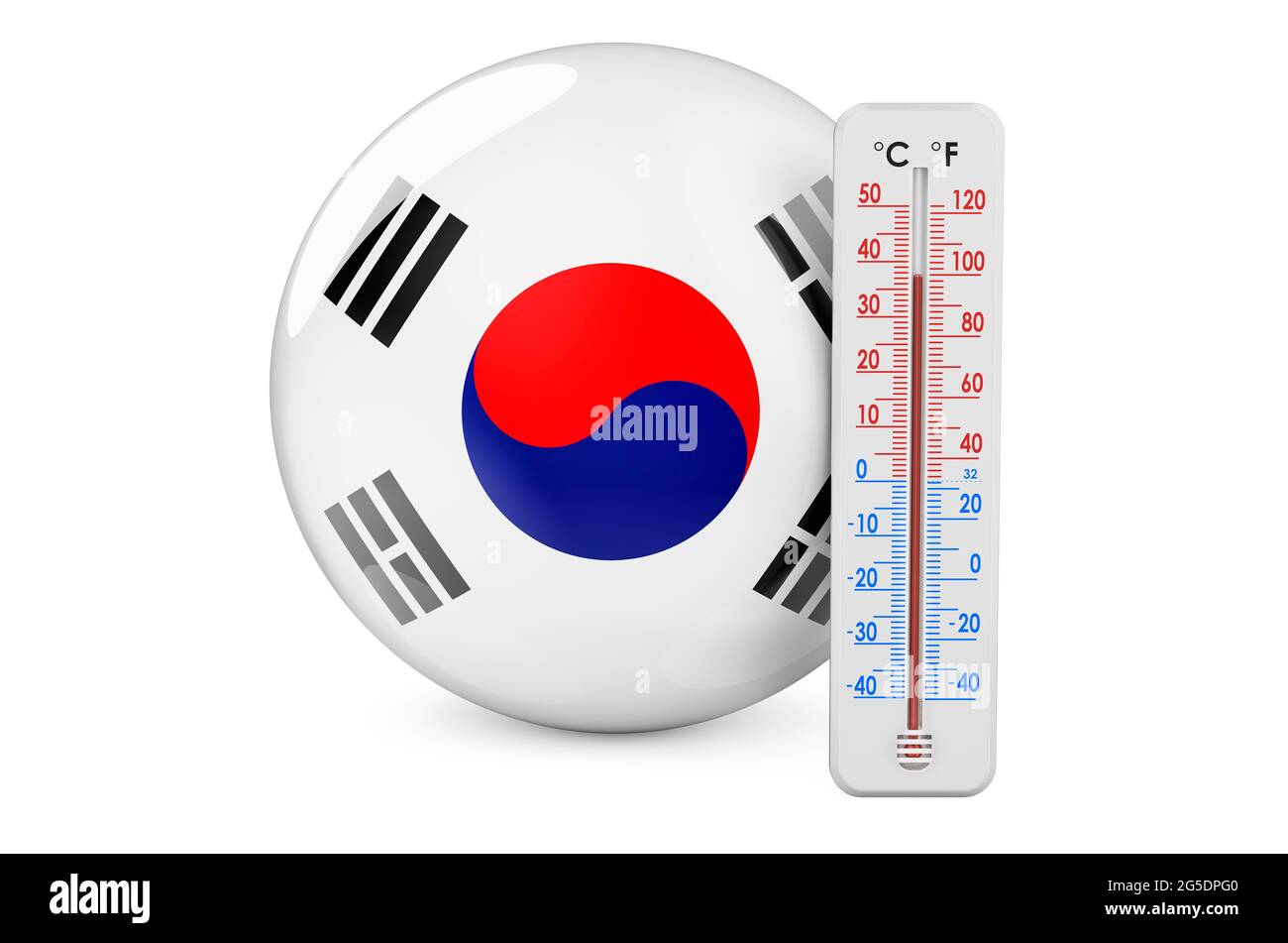 Thermometer with South Korean flag. Heat in South Korea concept. 3D ...