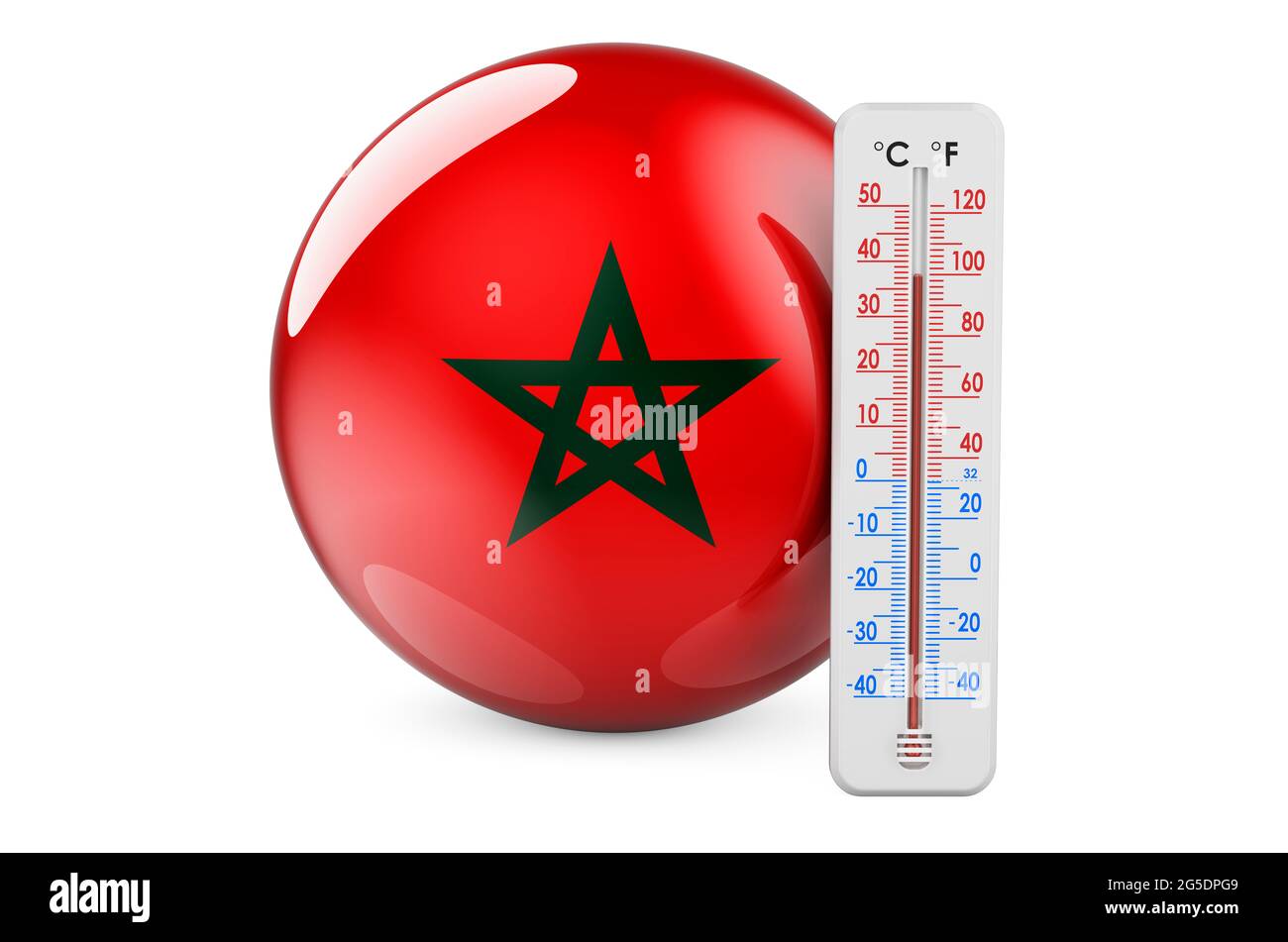 Thermometer with Moroccan flag. Heat in Morocco concept. 3D rendering ...
