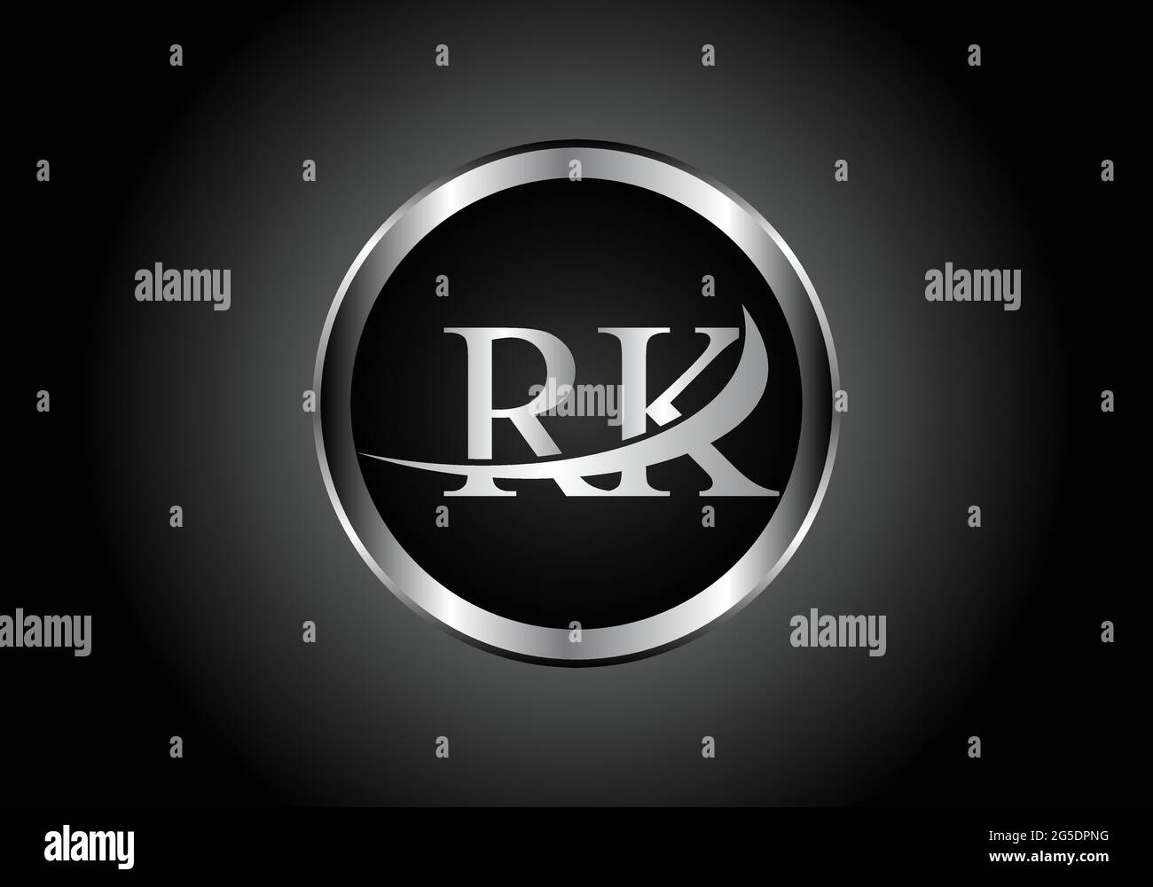 silver letter RK metal combination alphabet logo icon design with grey ...
