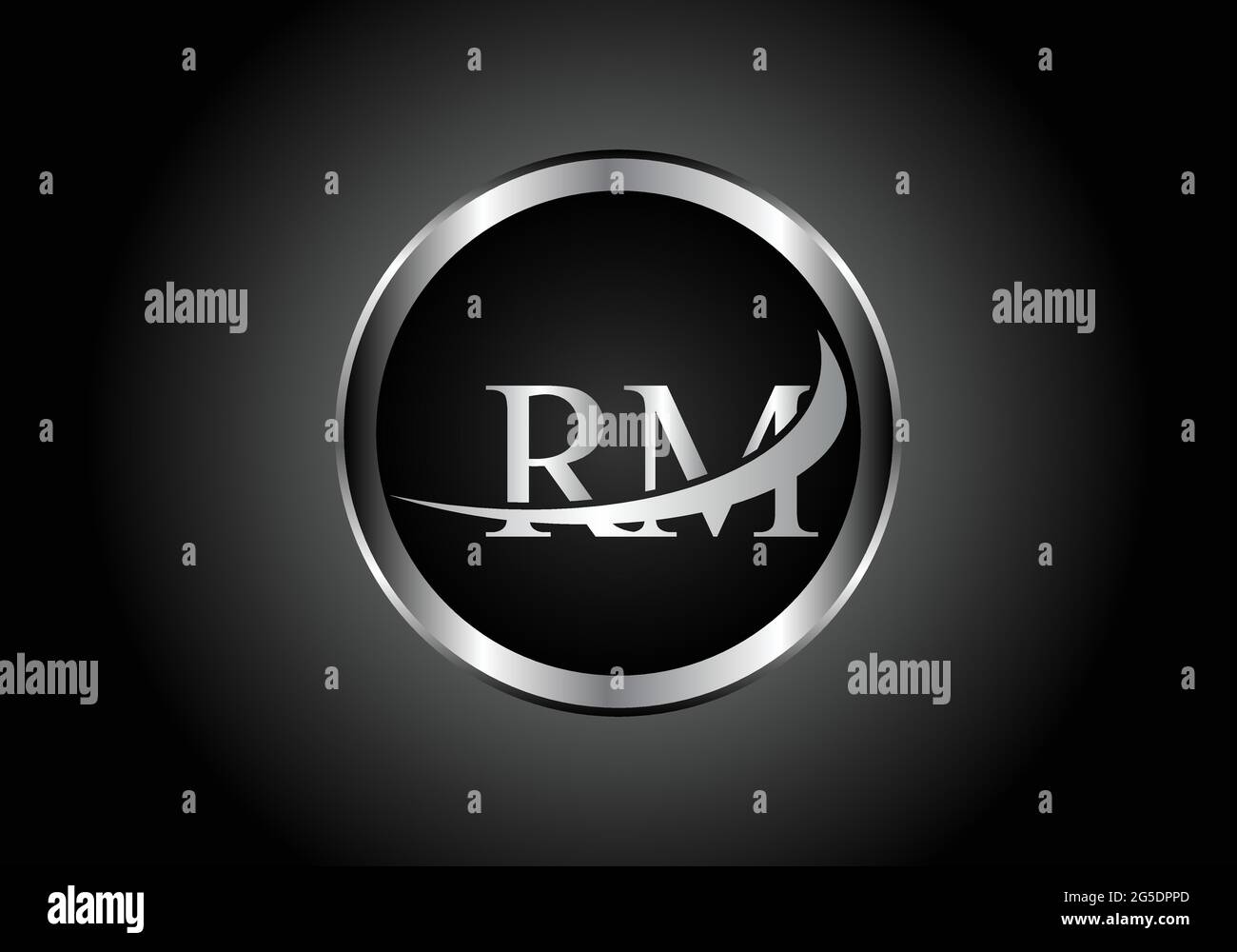 silver letter RM metal combination alphabet logo icon design with grey ...