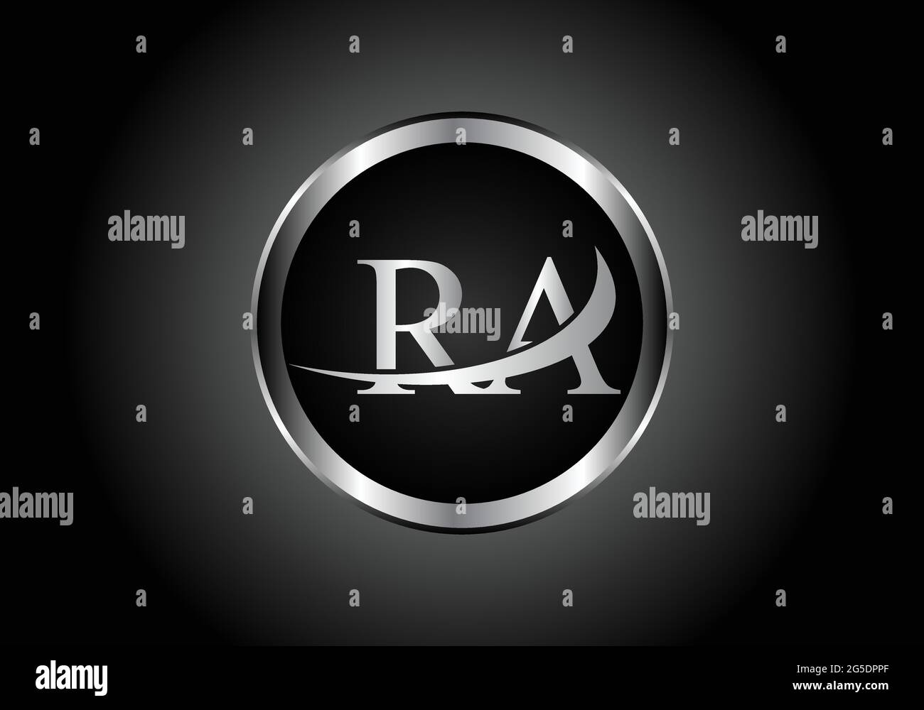 silver letter RA metal combination alphabet logo icon design with grey ...