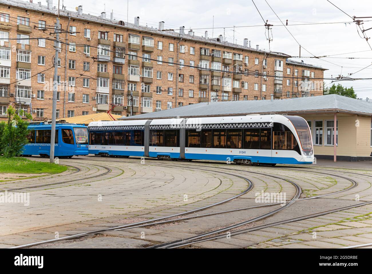 Modern tram (urban electric transport ) on a Moscow street (central ...