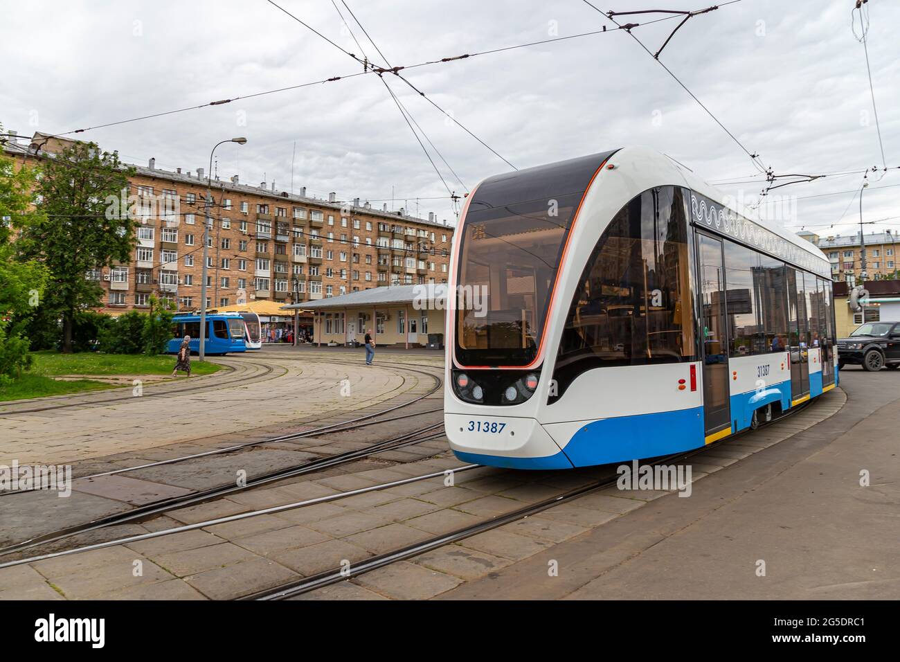 Modern tram (urban electric transport ) on a Moscow street (central ...