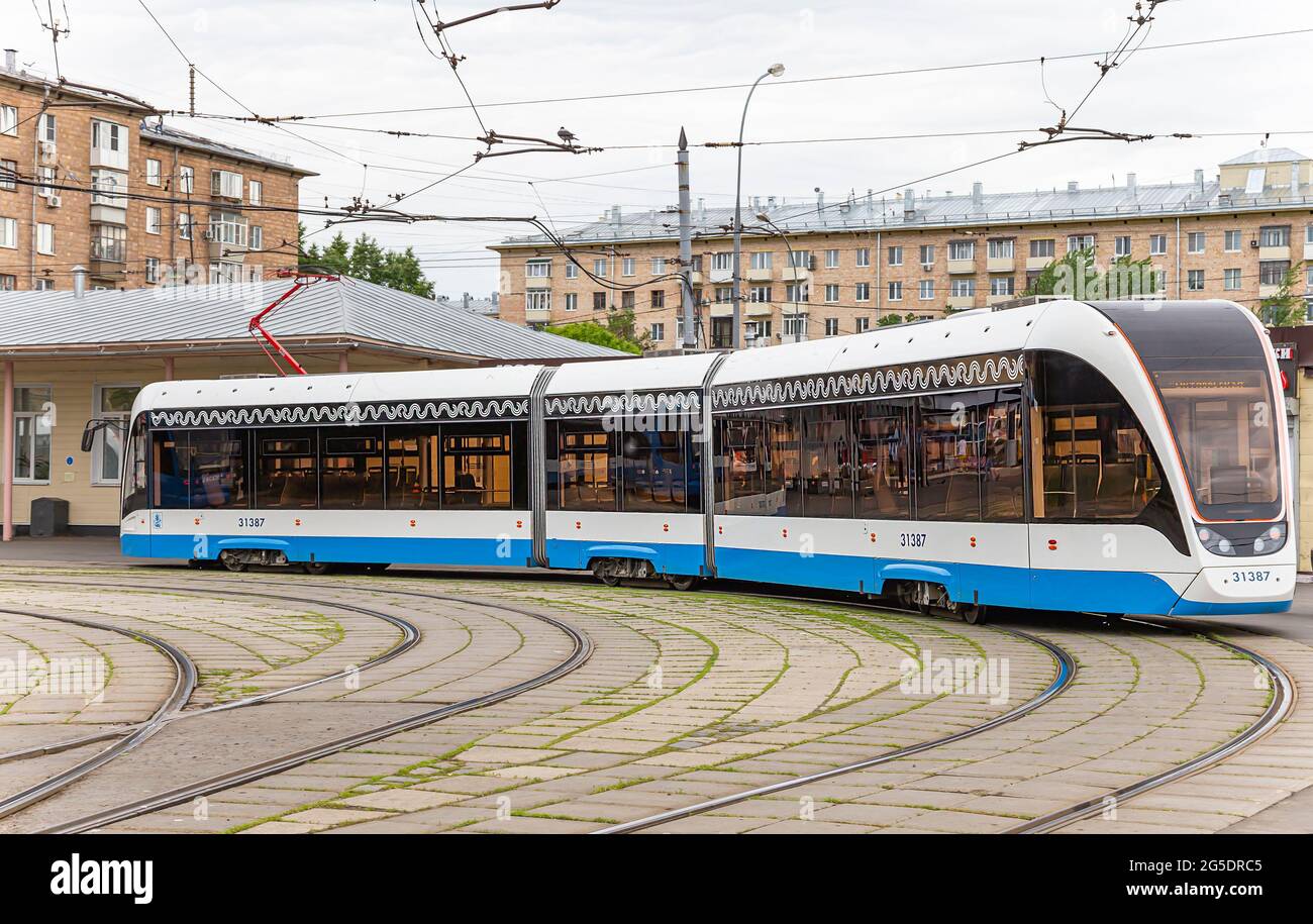 Modern tram (urban electric transport ) on a Moscow street (central ...
