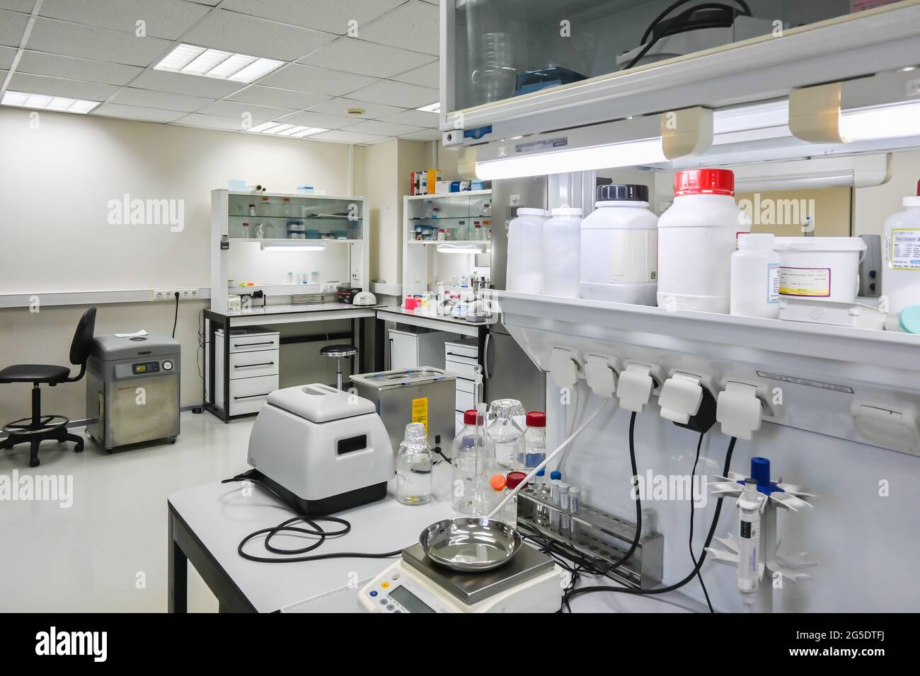 Interior of a modern laboratory. Furniture, equipment and devices in ...