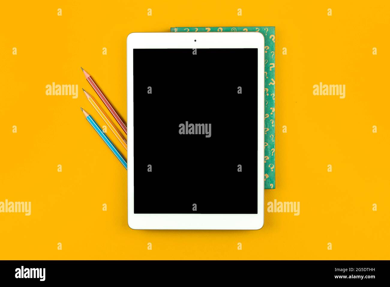 Education and learning with modern tablet, flat lay school desktop ...