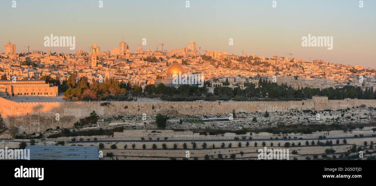 Dawn on the Temple Mount. Panorama of the Old City in Jerusalem in the ...