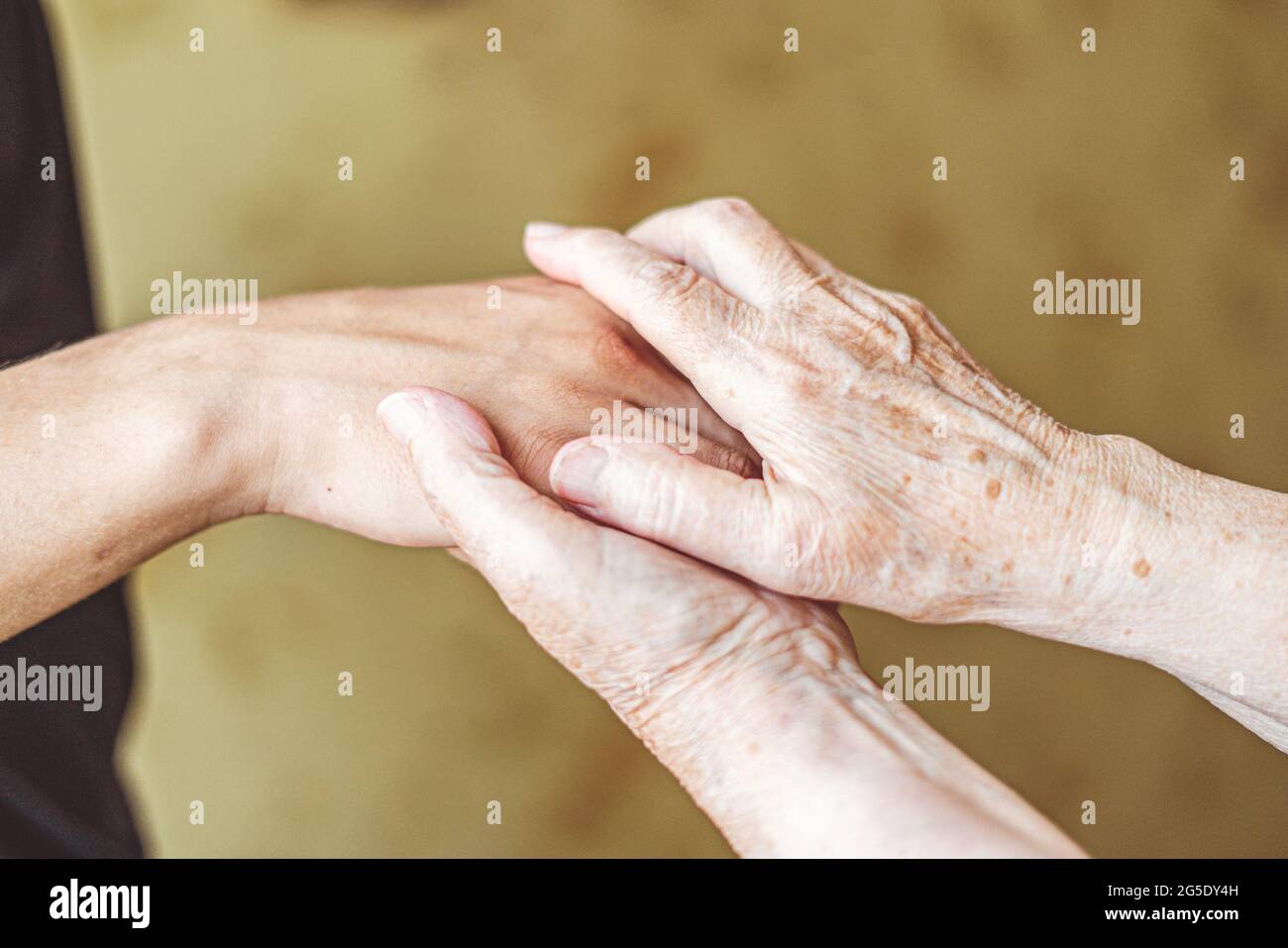 young and old, next and previous generation hands touch each other ...