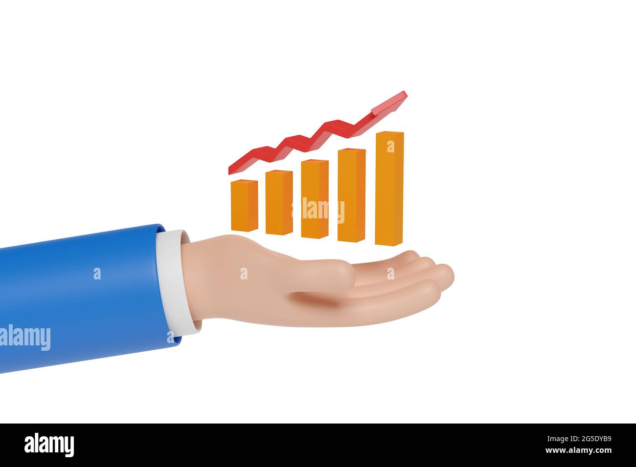 Cartoon hand holding a bar chart isolated in white background. 3d ...