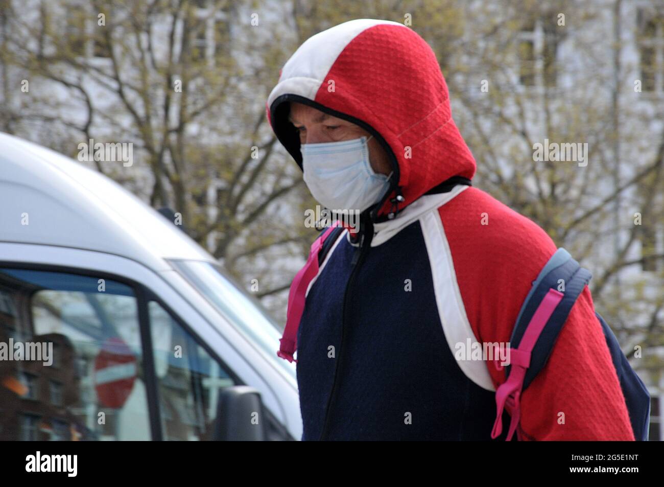 Copenhagen,Denmark, 28.April 2020.v Person wears protactive face mask ...