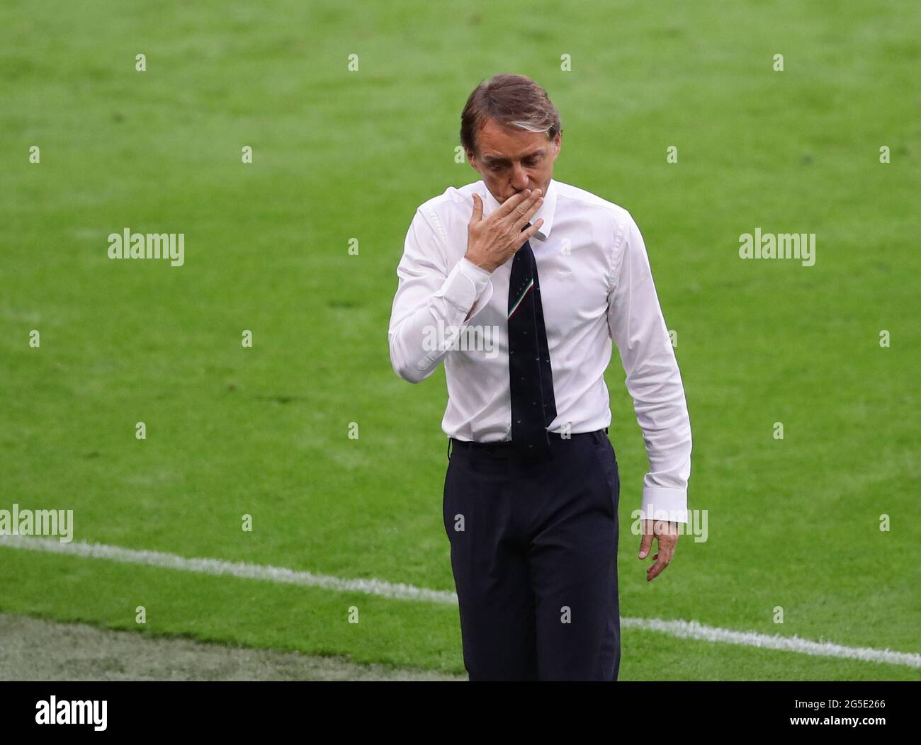 London, England, 26th June 2021. Roberto Mancini coach of Italy reacts ...