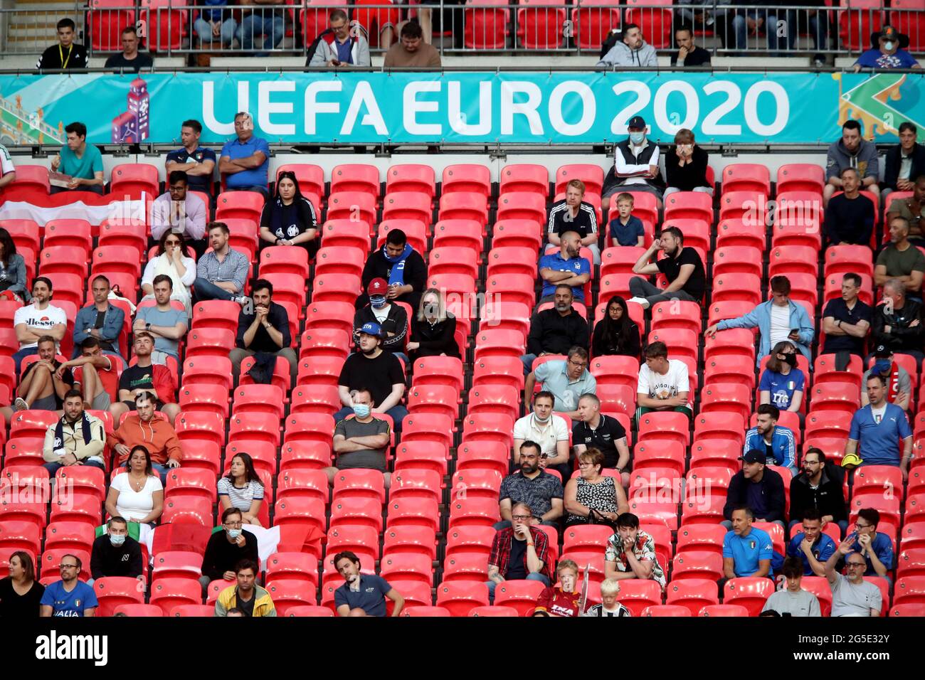 A general view of fans in the stands during the UEFA Euro 2020 round of ...