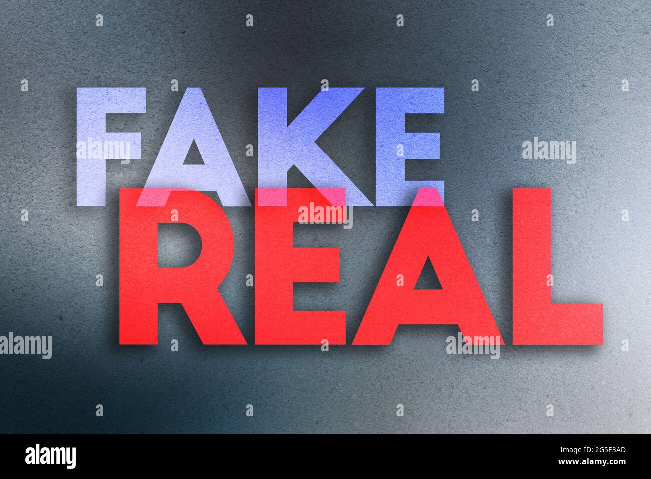 real and fake words illustration, lie concept Stock Photo - Alamy