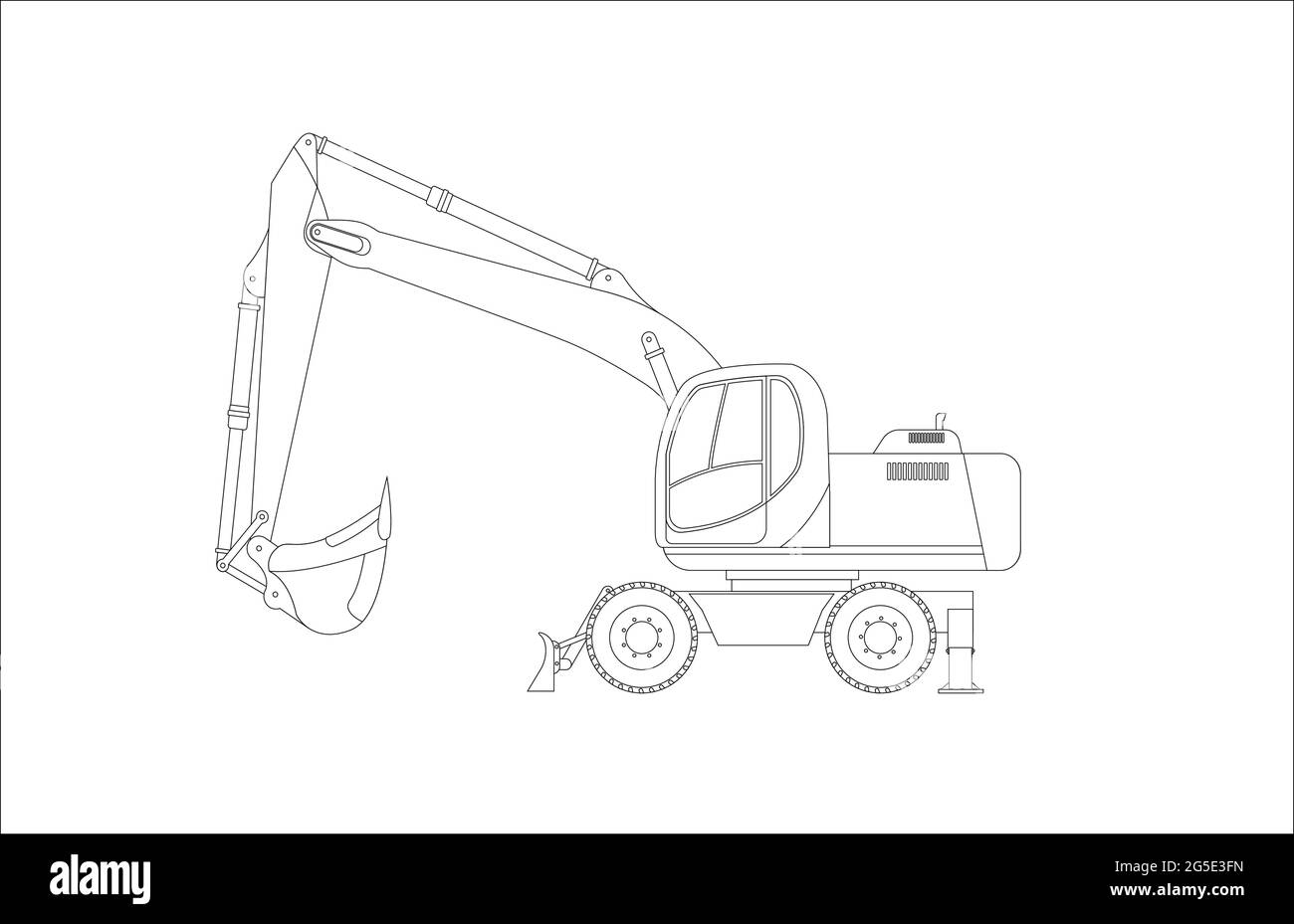 Vector sketch of a wheeled excavator on a white background. Vector flat ...