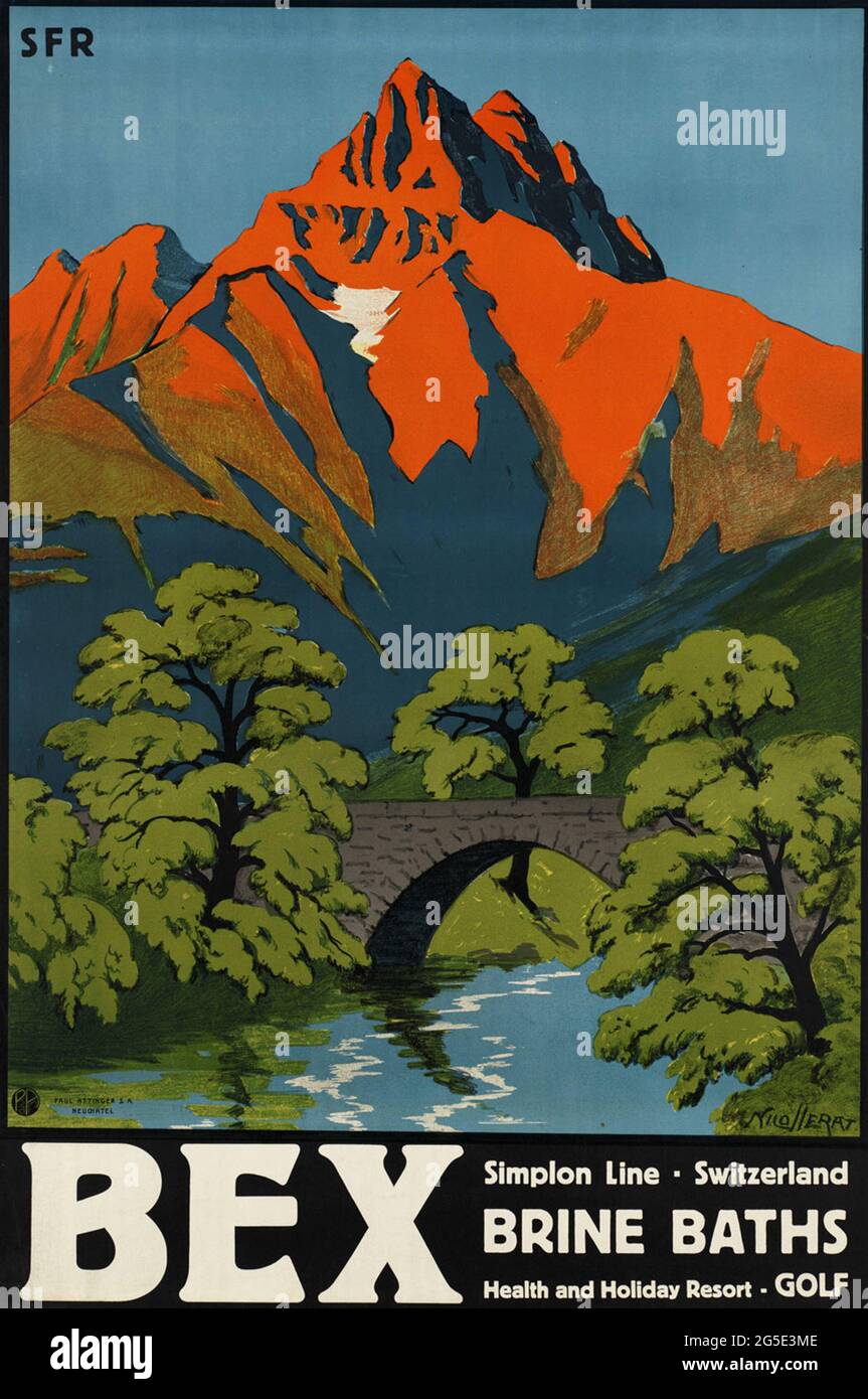 A vintage travel poster for Bex in Switzerland Stock Photo - Alamy
