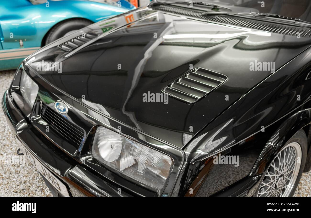 Yeovil, Somerset, UK – June 18 2021. Close up of the bonnet of a ...